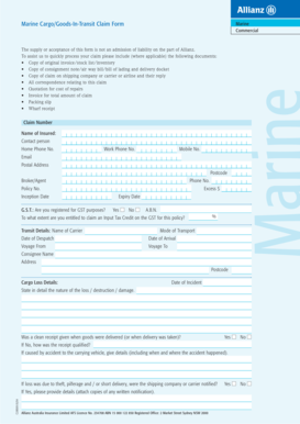 Fillable Online Marine Cargo/Goods-In-Transit Claim Form Fax Email ...