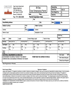 Fillable Online casscountynd 30 Day Over Dimensional Permitdoc Fax ...
