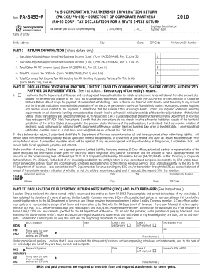 Fillable Online 2010 PA S Corporation/Partnership Information Return ...