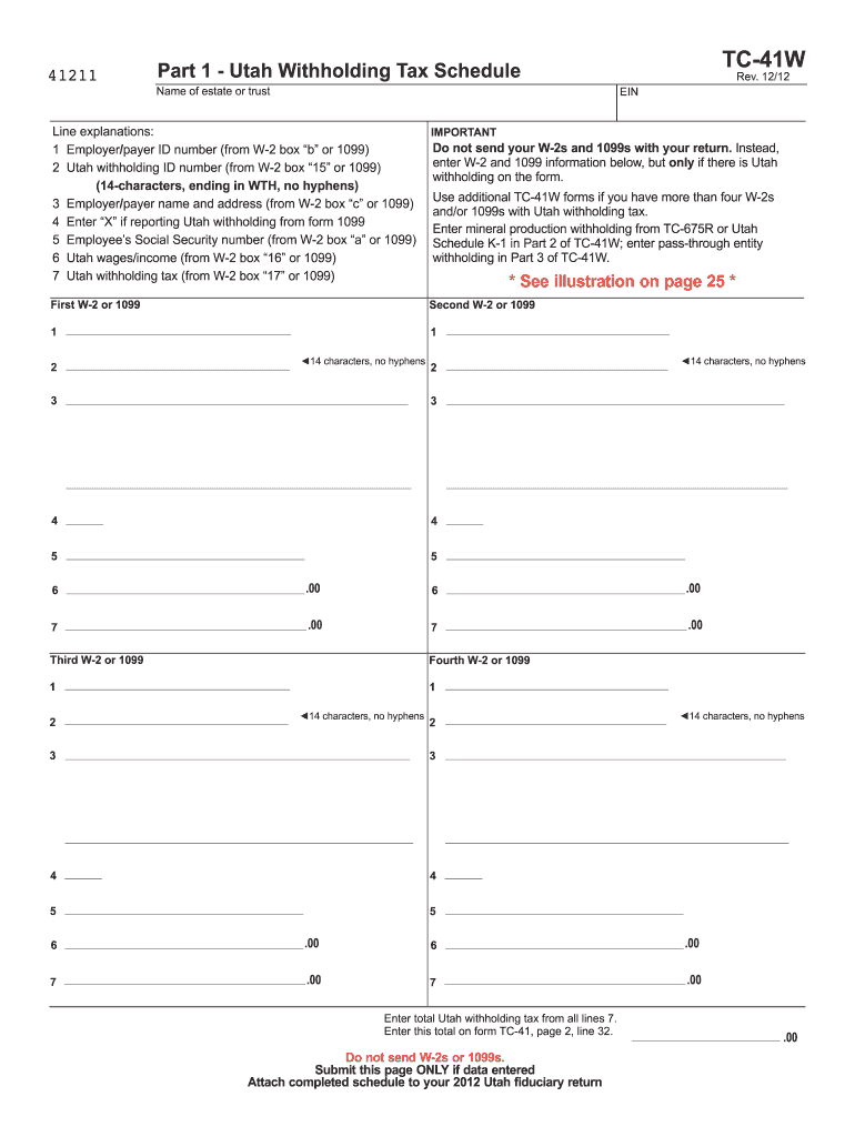 Fillable Online tax utah Clear form 41211 TC-41W Part 1 - Utah ...