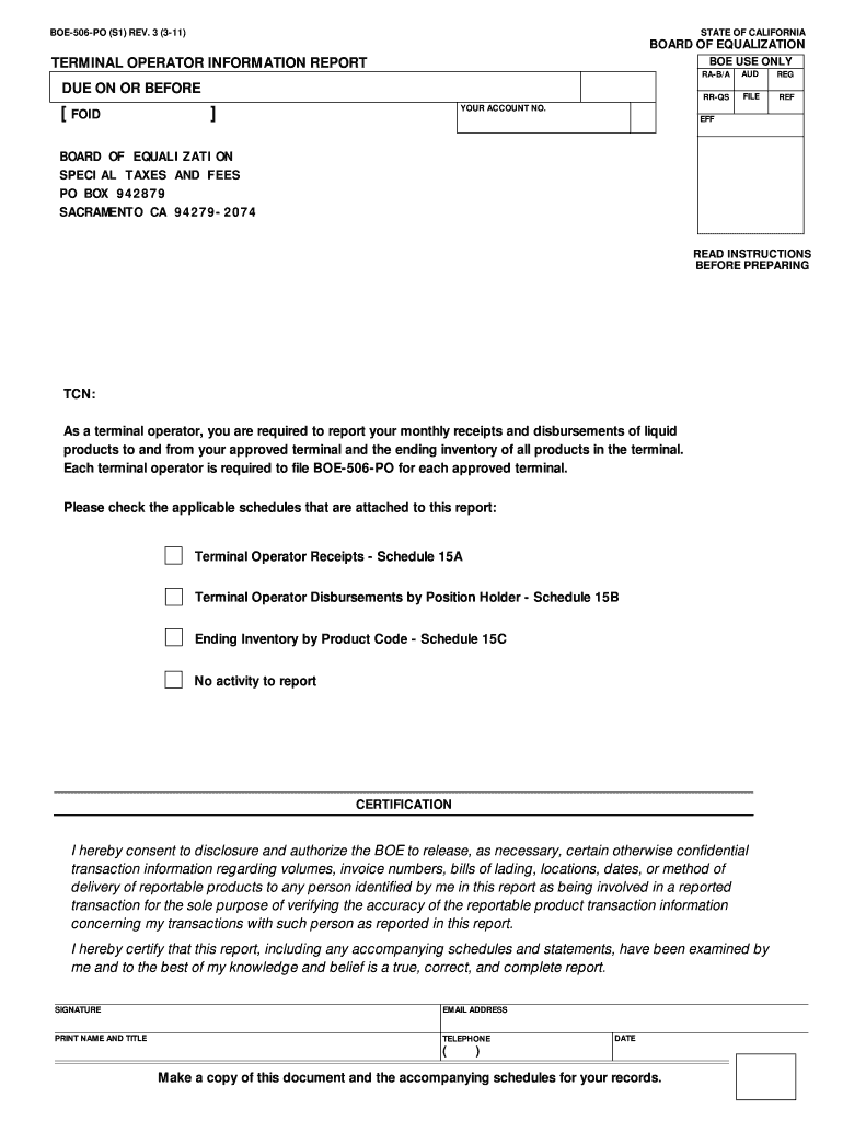 Fillable Online boe ca Terminal Operator Information Report BOE-506-PO ...