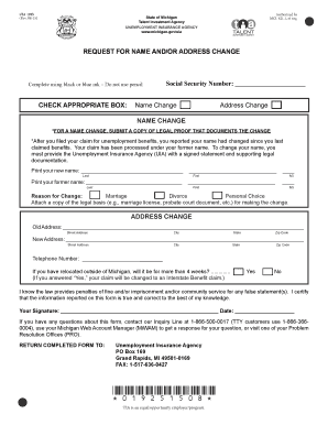 Fillable Online michigan UIA 1925 - Request for Name andor Address ...