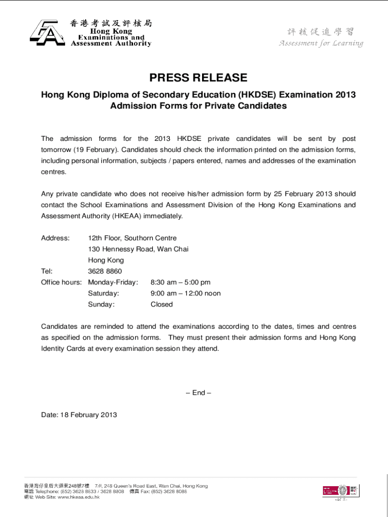 Fillable Online Hong Kong Diploma of Secondary Education (HKDSE ...