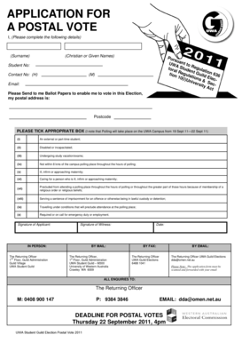 Fillable Online 2011 application for a postal vote - The University of ...