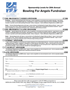 Fillable Online support angelfood Bowling For Angels Fundraiser ...