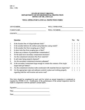 Fillable Online dep wv Well Operator's Annual Inspection Form - WV ...
