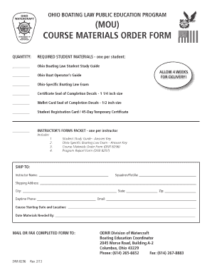 Fillable Online OHIO BOATING LAW PUBLIC EDUCATION PROGRAM (MOU) COURSE ...