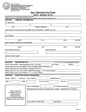 Fillable Online cgcc ca Self-Restriction Form (CGCC-036, Rev. 07/13 ...