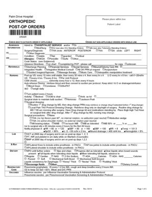 Fillable Online palmdrivehospital Palm Drive Hospital ORTHOPEDIC POST ...