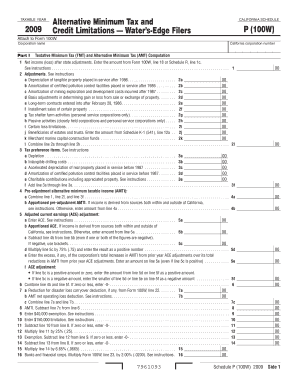 Fillable Online ftb ca 2009 Schedule P (100W) -- Alternative Minimum ...