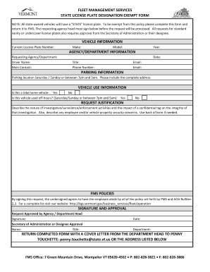 Fillable Online bgs vermont Exemption from 'STATE License Plate ...