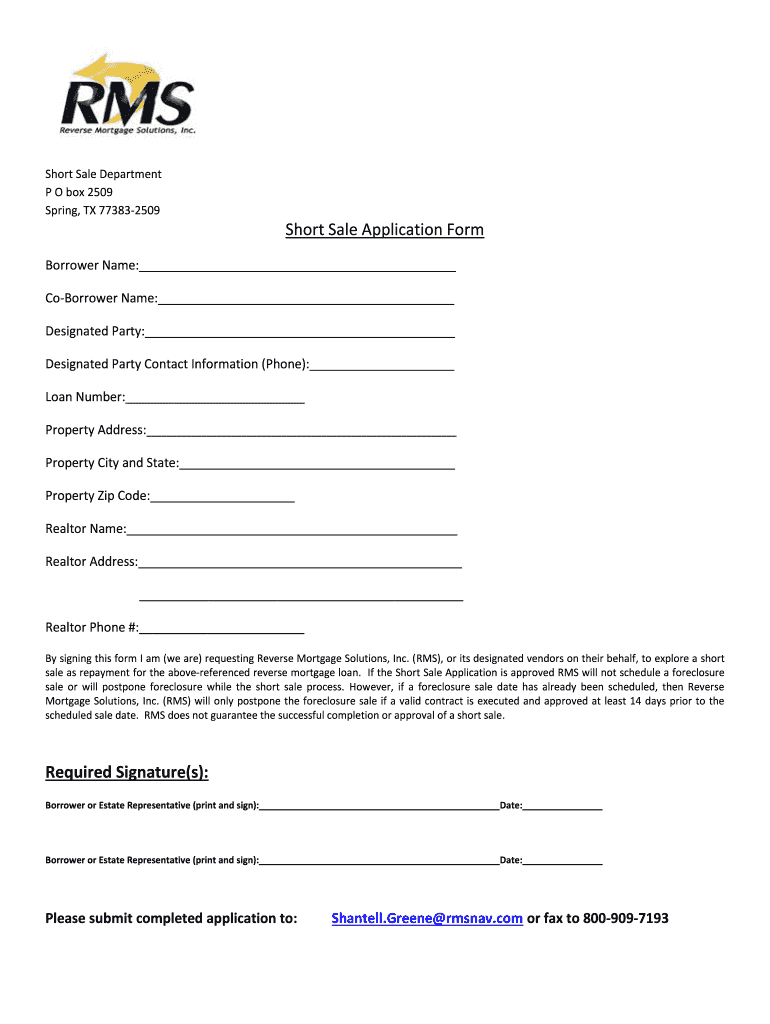 Fillable Online Revised Short Sale Application Form 10-22-13 ...