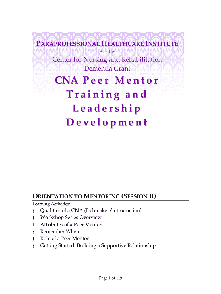 Fillable Online health ny CNA Peer Mentor Training and Leadership. CNA ...