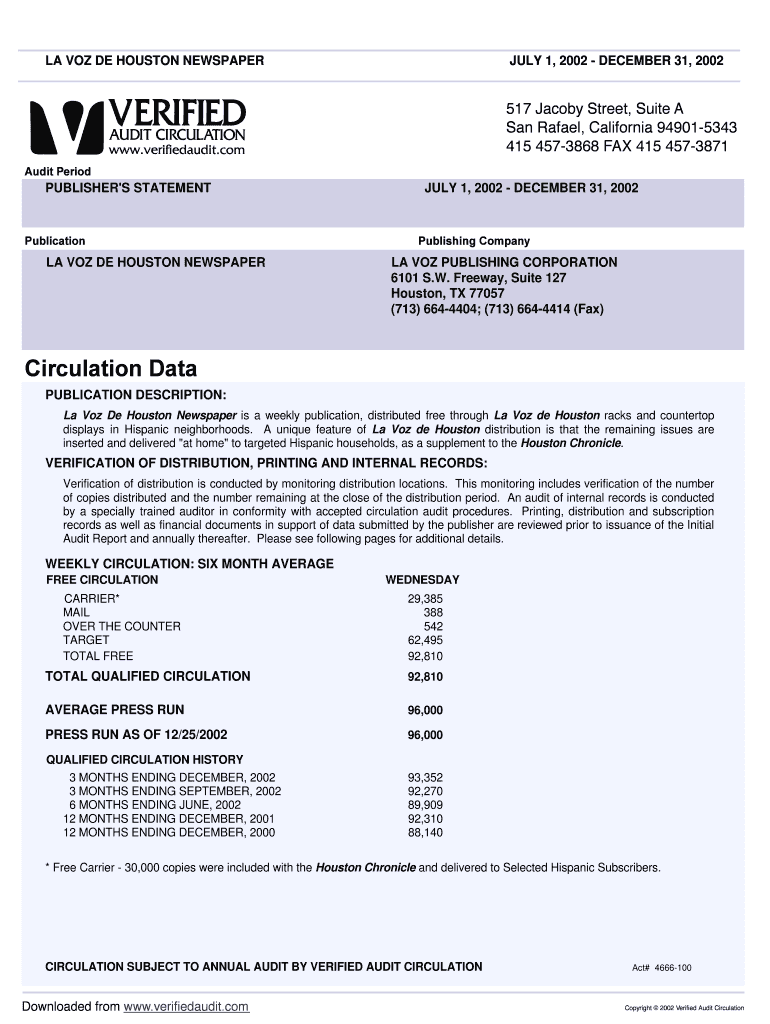 Fillable Online Circulation Data - Verified Audit Circulation Fax Email ...
