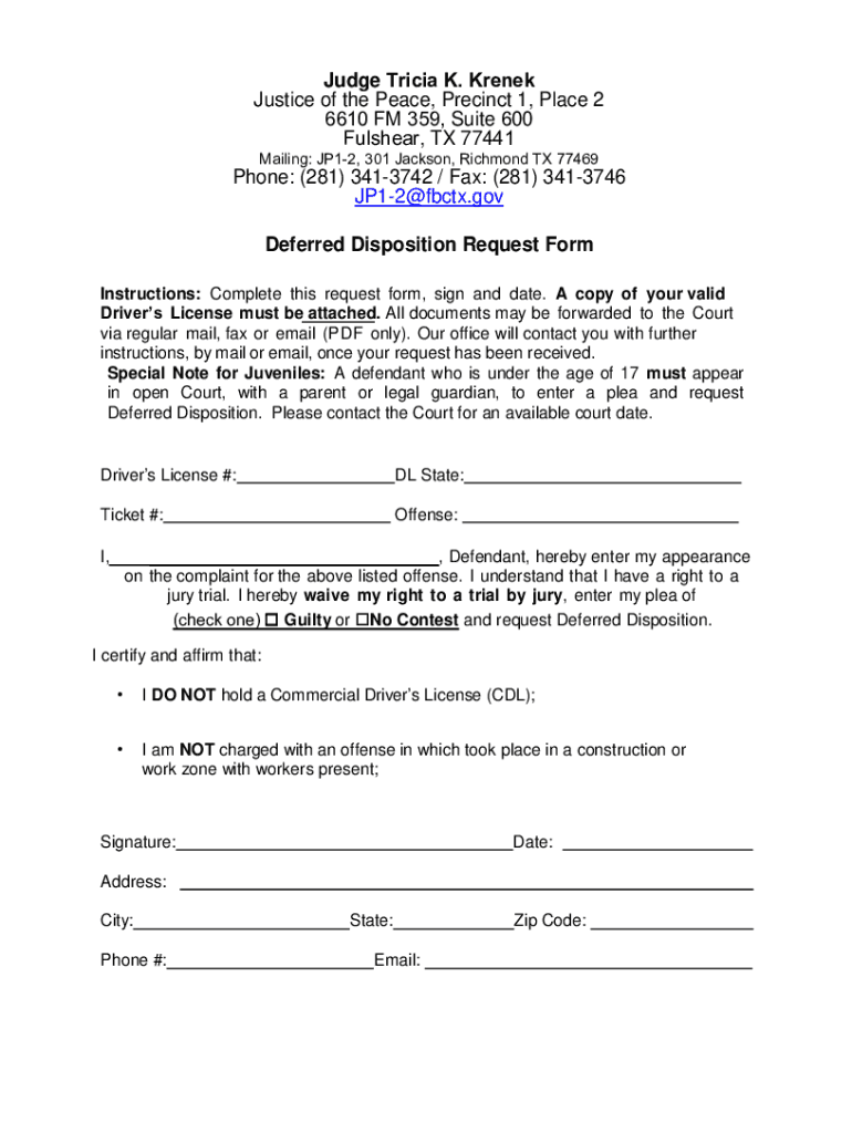 Fillable Online Judge Tricia K. Krenek Justice of the Peace, Precinct 1, ... Fax Email Print ...