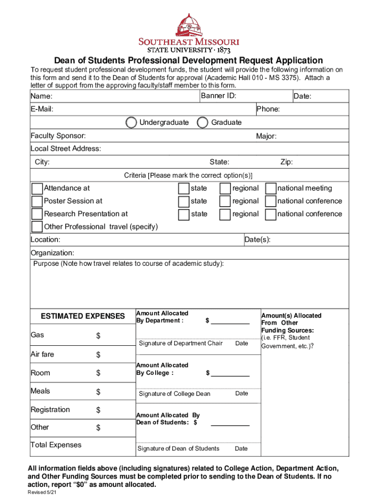 Fillable Online Dean of Students Funding Request Form Fax Email Print - pdfFiller