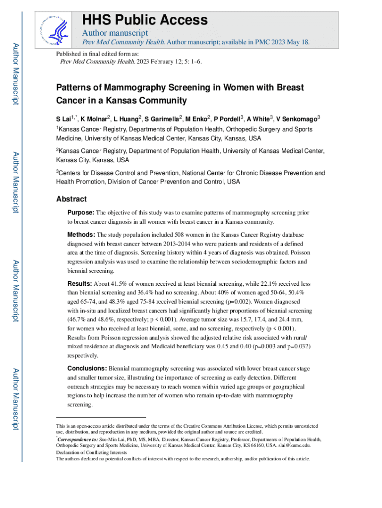 Fillable Online Patterns of Mammography Screening in Women with Breast ...