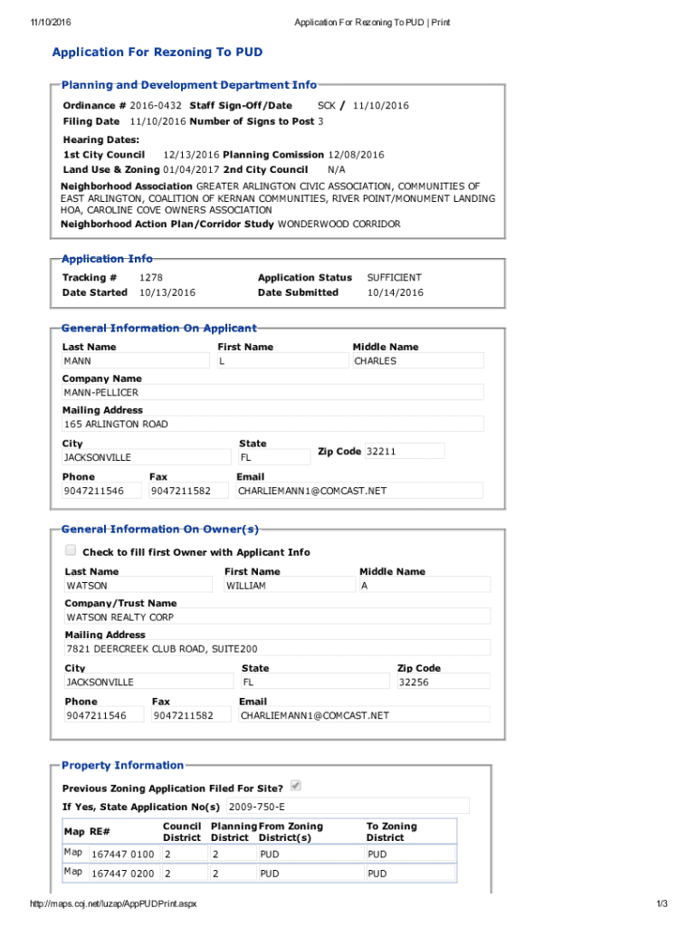 Fillable Online Application For Rezoning To PUD Fax Email Print - pdfFiller