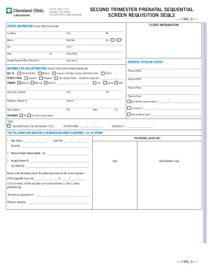 Fillable Online Second Trimester Prenatal Sequential Screen Requisition ...