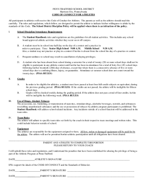 Fillable Online ATHLETIC AND ACTIVITIES CODE OF CONDUCT FOR ... Fax ...