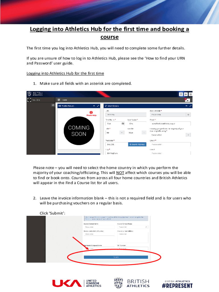 Fillable Online Logging into Athletics Hub for the first time and booking a ... Fax Email Print ...