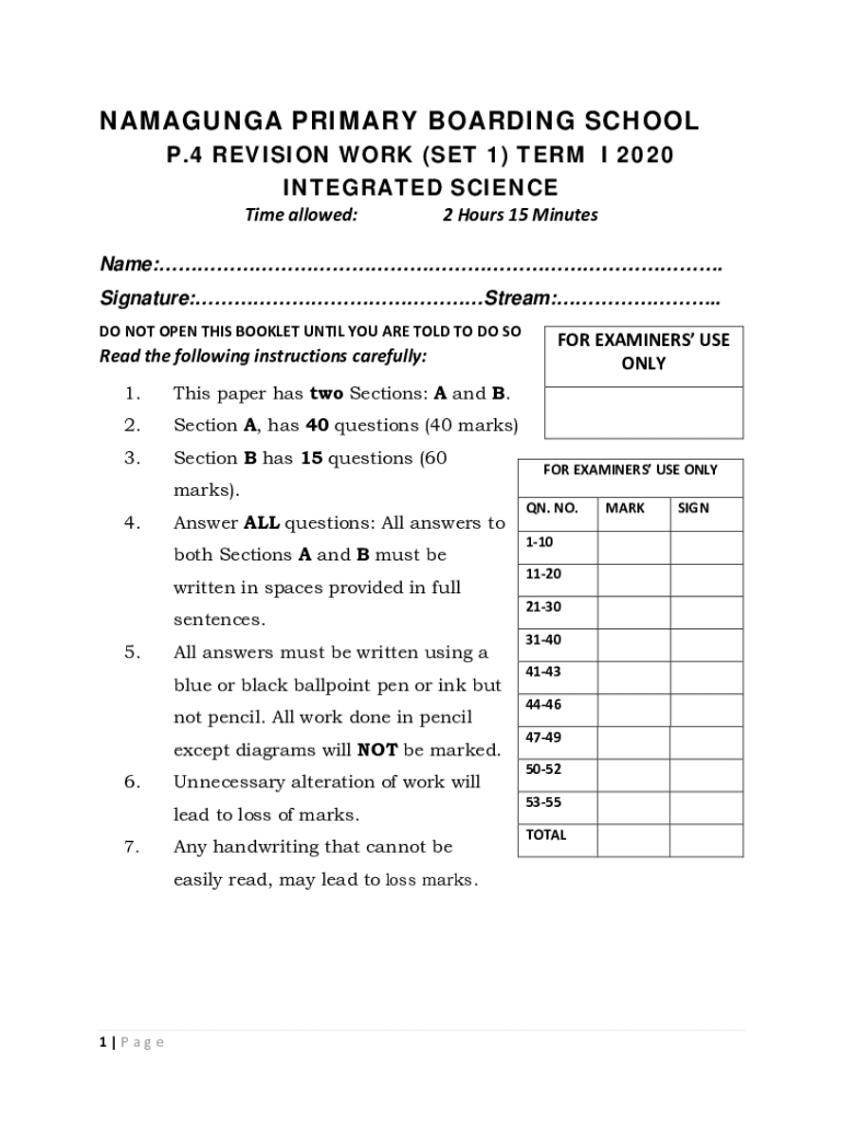 Fillable Online namagunga primary boarding school - p.4 revision work ...