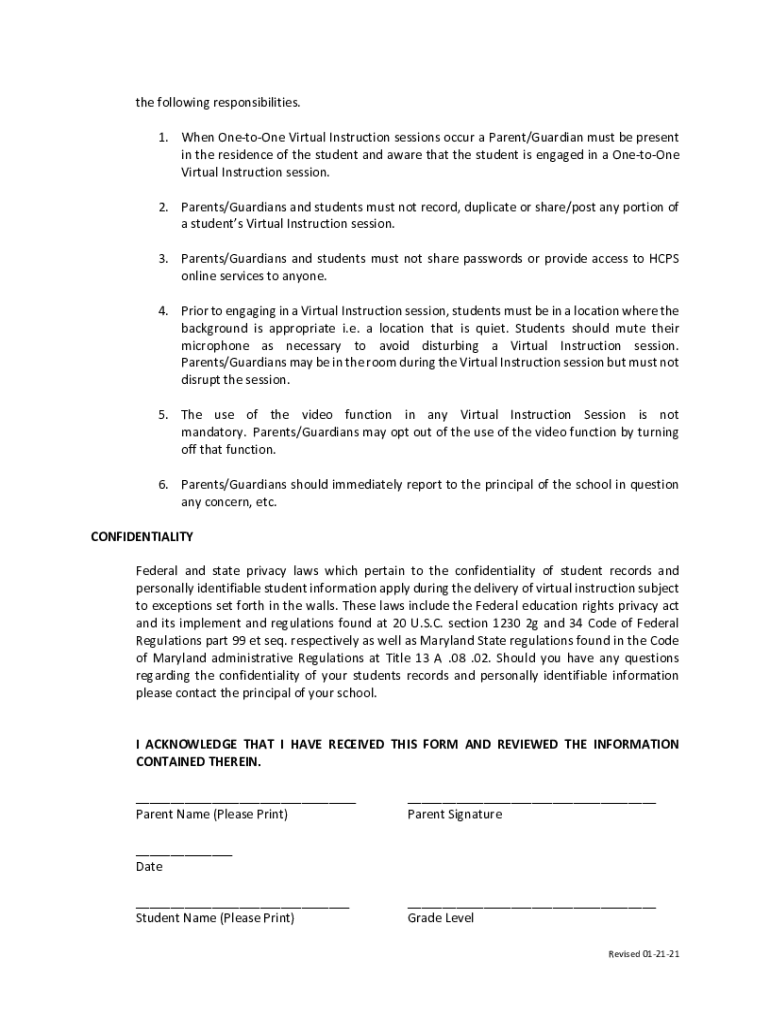 Fillable Online PARENT/STUDENT ACKNOWLEDGMENT VIRTUAL ... Fax Email Print - pdfFiller