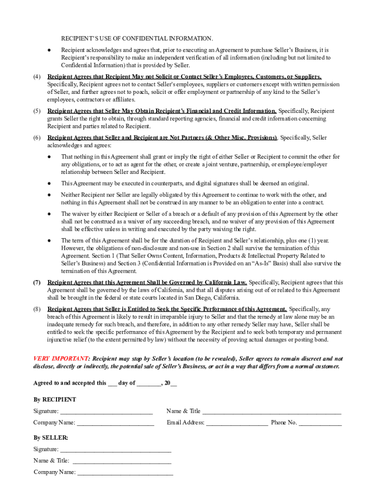 Fillable Online Free Business Sale Non-Disclosure Agreement (NDA)PDF ...
