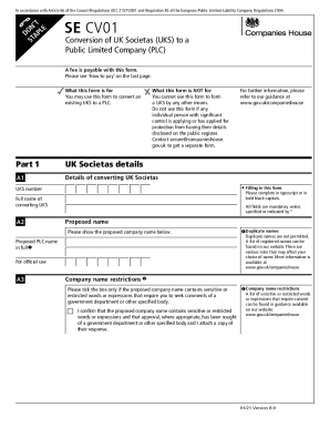 Fillable Online SE CV01; Conversion of Societas Europaea (SE) to a. You may use this form to ...