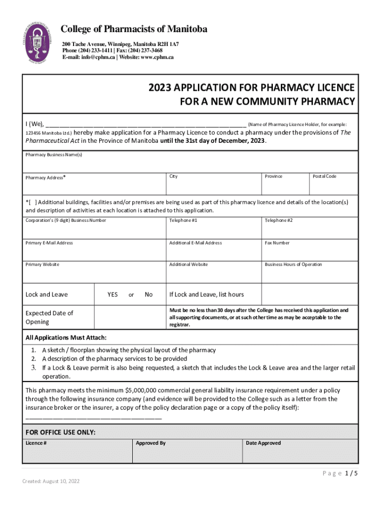 Fillable Online 2023 APPLICATION FOR PHARMACY LICENCE FOR A NEW COMMUNITY PHARMACY Fax Email ...