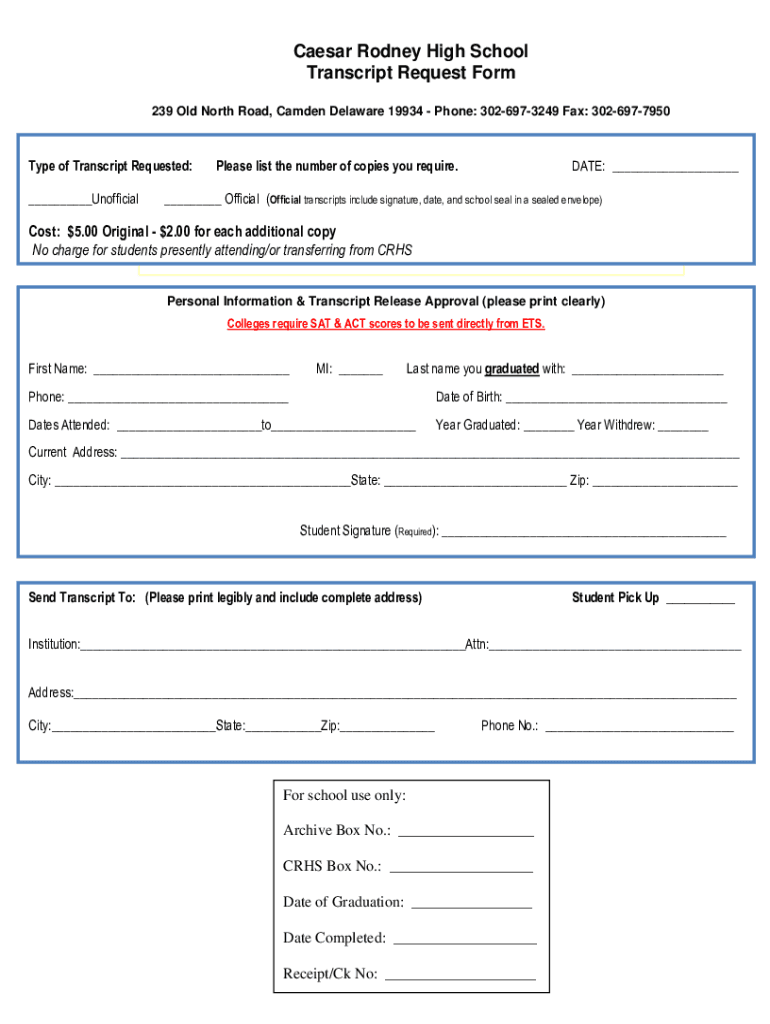 Fillable Online School Counseling / Transcript Request Form Fax Email ...