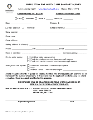 Fillable Online application for youth camp sanitary survey Fax Email ...