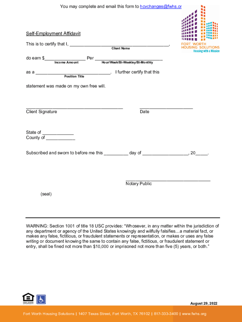Fillable Online Self-Employment Affidavit Fax Email Print - pdfFiller
