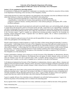 Fillable Online Acknowledgment of Risk and Consent for Internship ...