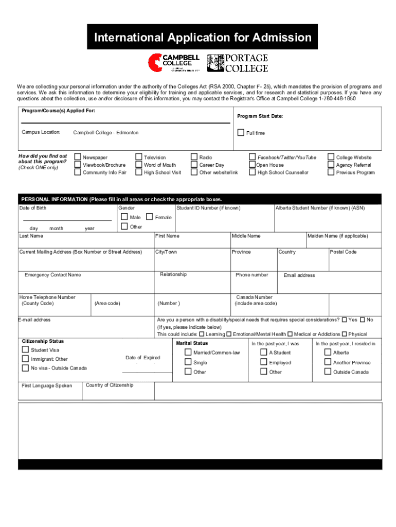 Fillable Online International Application for Admission - Campbell College Fax Email Print ...
