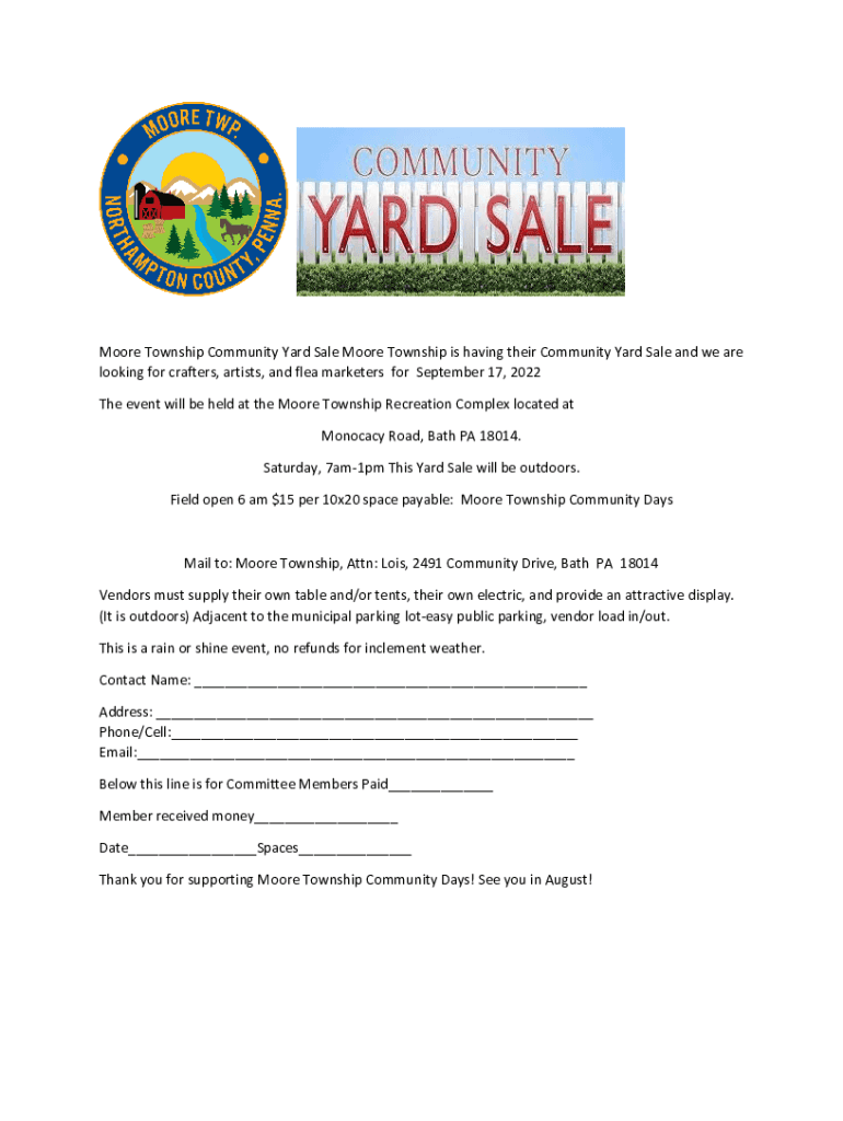 Fillable Online Community Yard SaleVisit PA Great Outdoors Fax Email Print - pdfFiller
