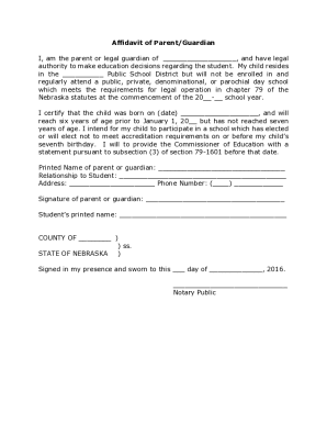 Fillable Online Affidavit of Parent/Guardian Fax Email Print - pdfFiller