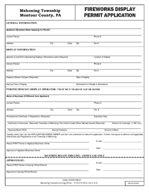 Fillable Online FIREWORKS DISPLAY PERMIT APPLICATION FEE: $100.00 Fax ...