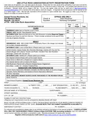 Fillable Online xyz association reunion activity registration form Fax Email Print - pdfFiller