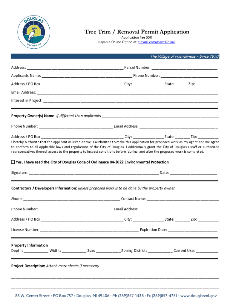 Fillable Online Apply for a Tree Removal or Encroachment Permit Fax ...