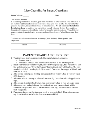 Fillable Online Lice Checklist for Parent/Guardians Fax Email Print - pdfFiller