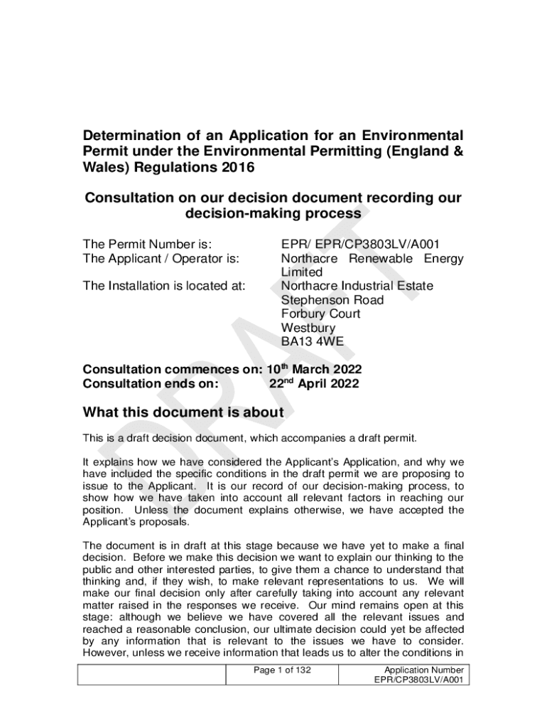 Fillable Online Determination of an application for an Environmental ...