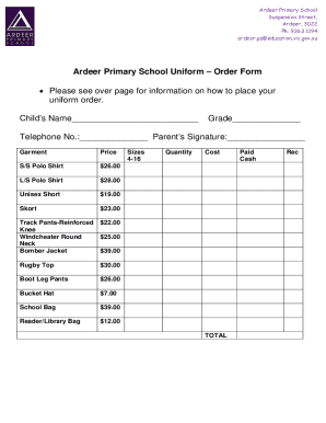 Fillable Online Order Form 2023 When placing your uniform ... Fax Email ...
