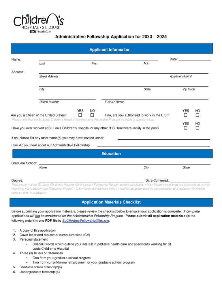 Fillable Online Administrative Fellowship Program Application Fax Email ...