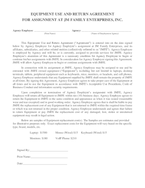 Fillable Online EQUIPMENT USE AND RETURN AGREEMENT FOR ... Fax Email ...