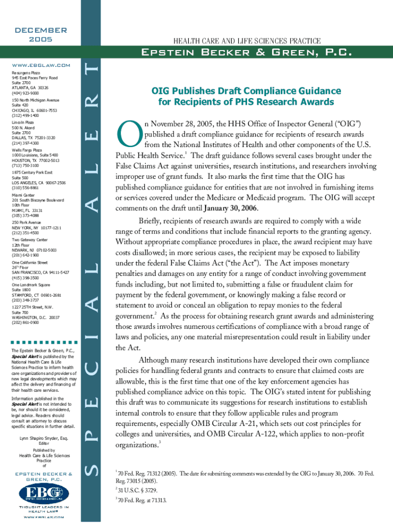 Fillable Online OIG Publishes Draft Compliance Guidance for Recipients ...