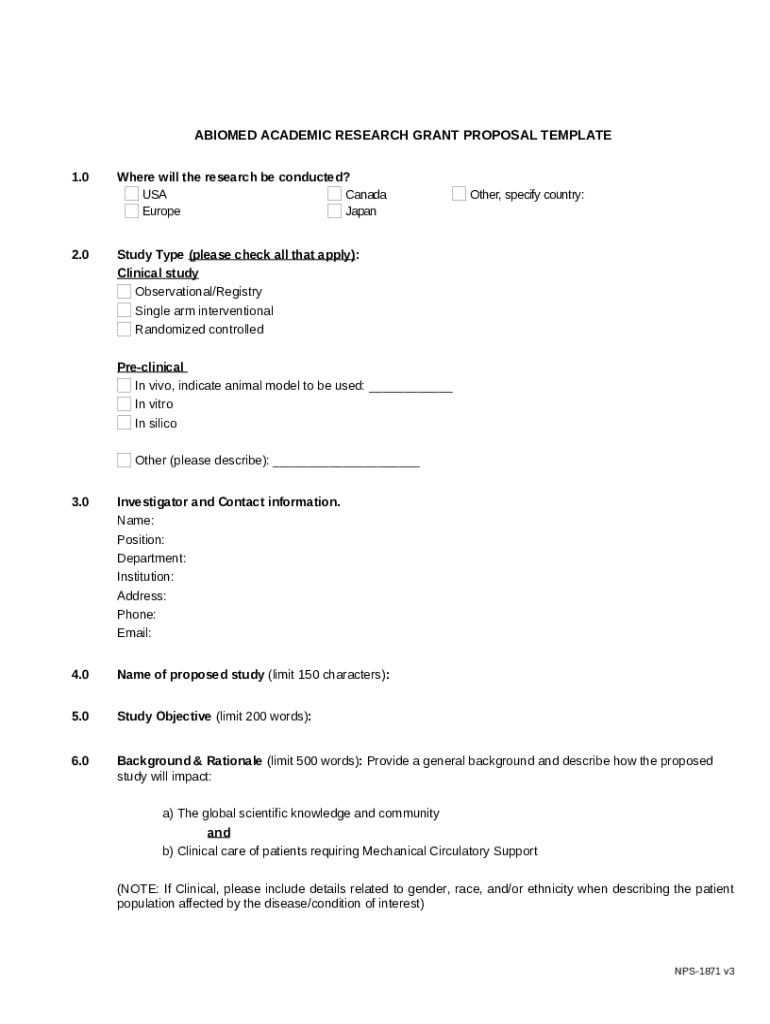 ABIOMED ACADEMIC RESEARCH GRANT PROPOSAL TEMPLATE Doc Template | pdfFiller