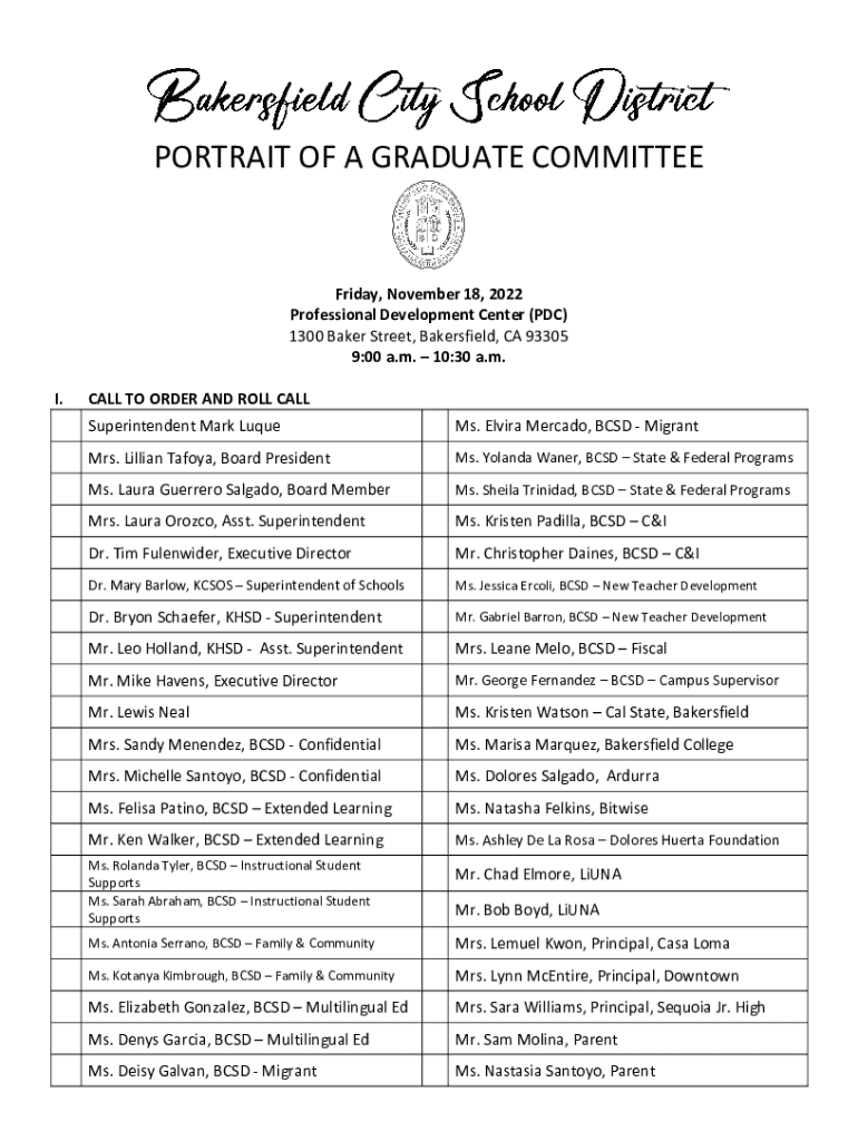Fillable Online Board Appointed Committees / Portrait of a Graduate ...