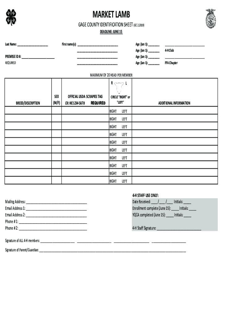Fillable Online extension unl Livestock & Small Animal ID Forms ...