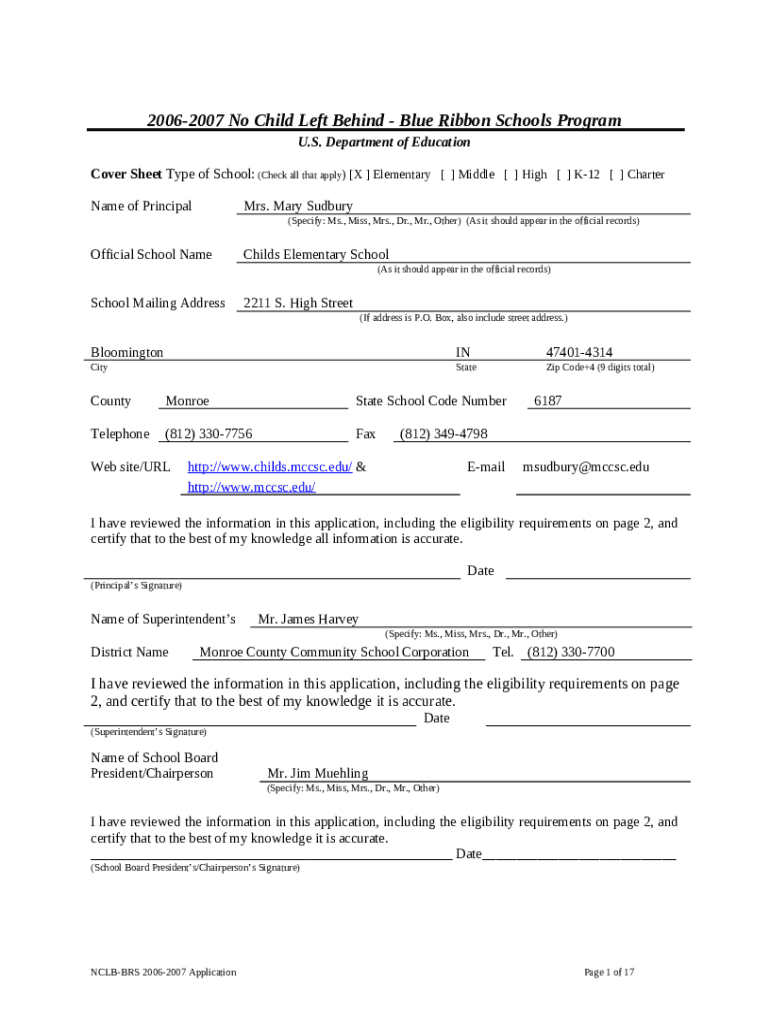 Cover Sheet Type of School: (Check all that apply) X Elementary Middle ...